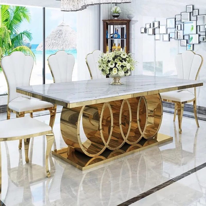 Jual Meja Makan Marissa Stainless Steel Marmer Finishing Gold Luxury ...