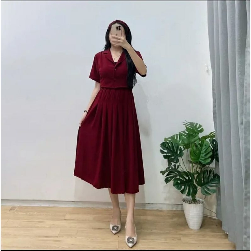 Jual Kimmy Set Kemeja Crop Top Dan Rok Setelan Wanita One Set Crop 0135
