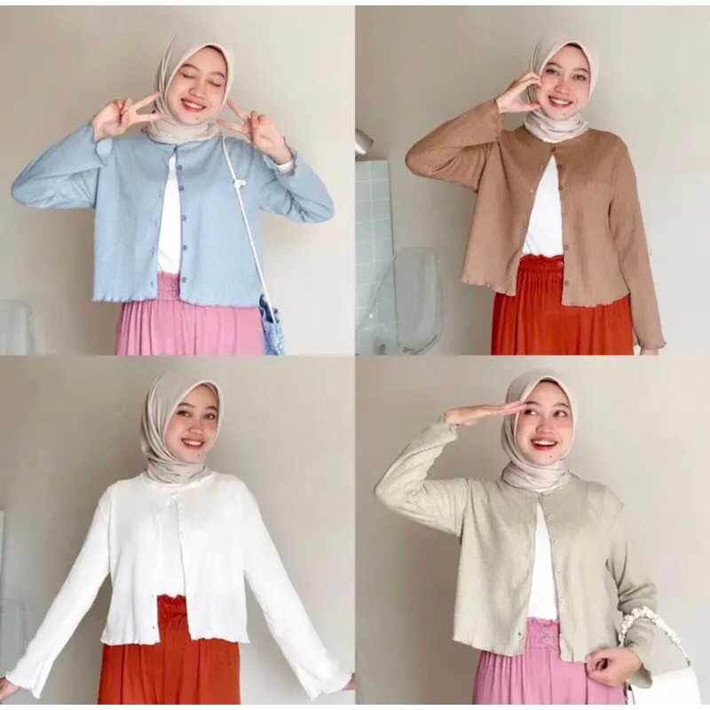 Jual CARDIGAN CROP RAJUT KOREAN OOTD MODEL KANCING RIB MODELLANO ...