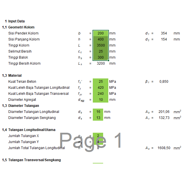Jual File Excel Desain Perhitungan Struktur Kolom Dengan Metode Sistem Rangka Pemikul Momen ...