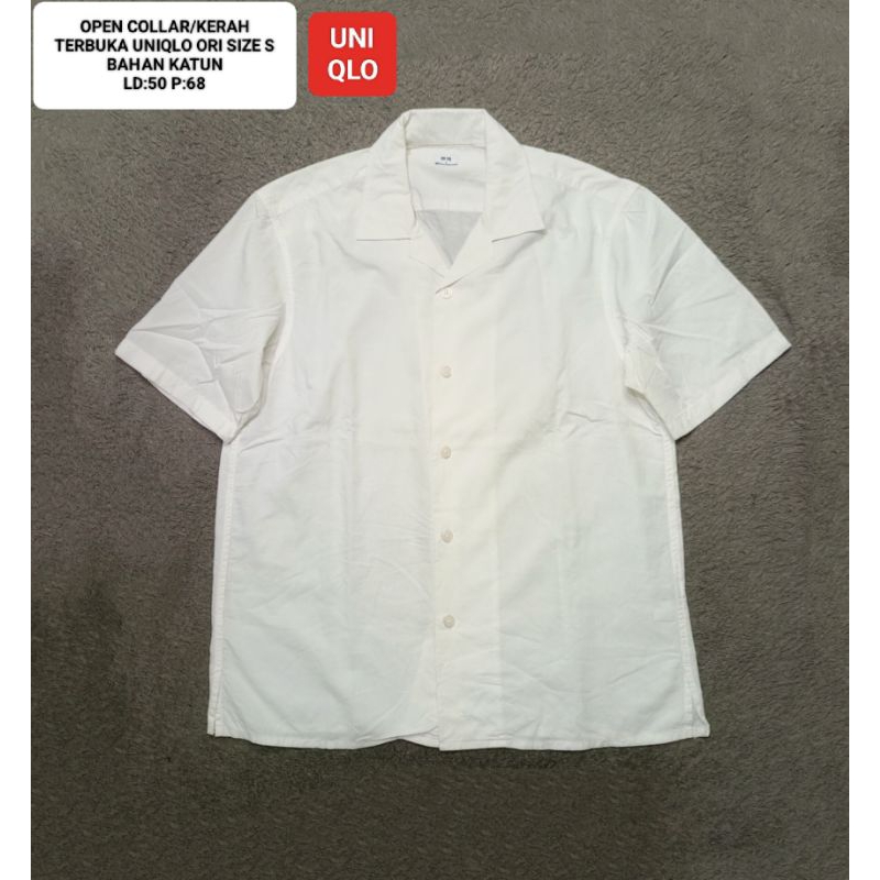 Jual KEMEJA PUTIH UNIQLO OPEN COLLAR OVERSIZE SIZE S | Shopee Indonesia
