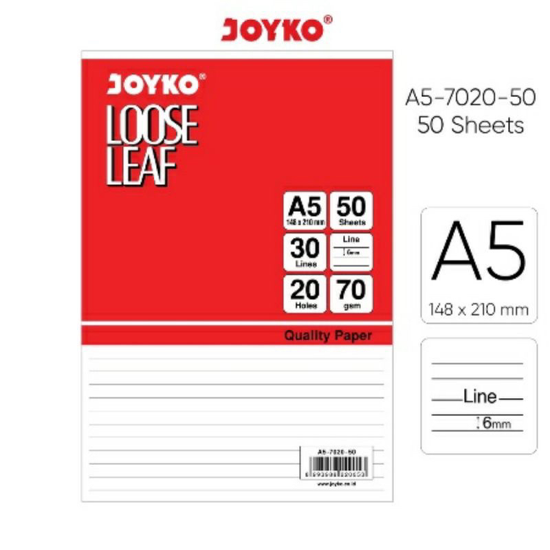 Jual LOOSE LEAF JOYKO A5 ISI 50 LEMBAR | ISI BINDER BERGARIS | Shopee Indonesia