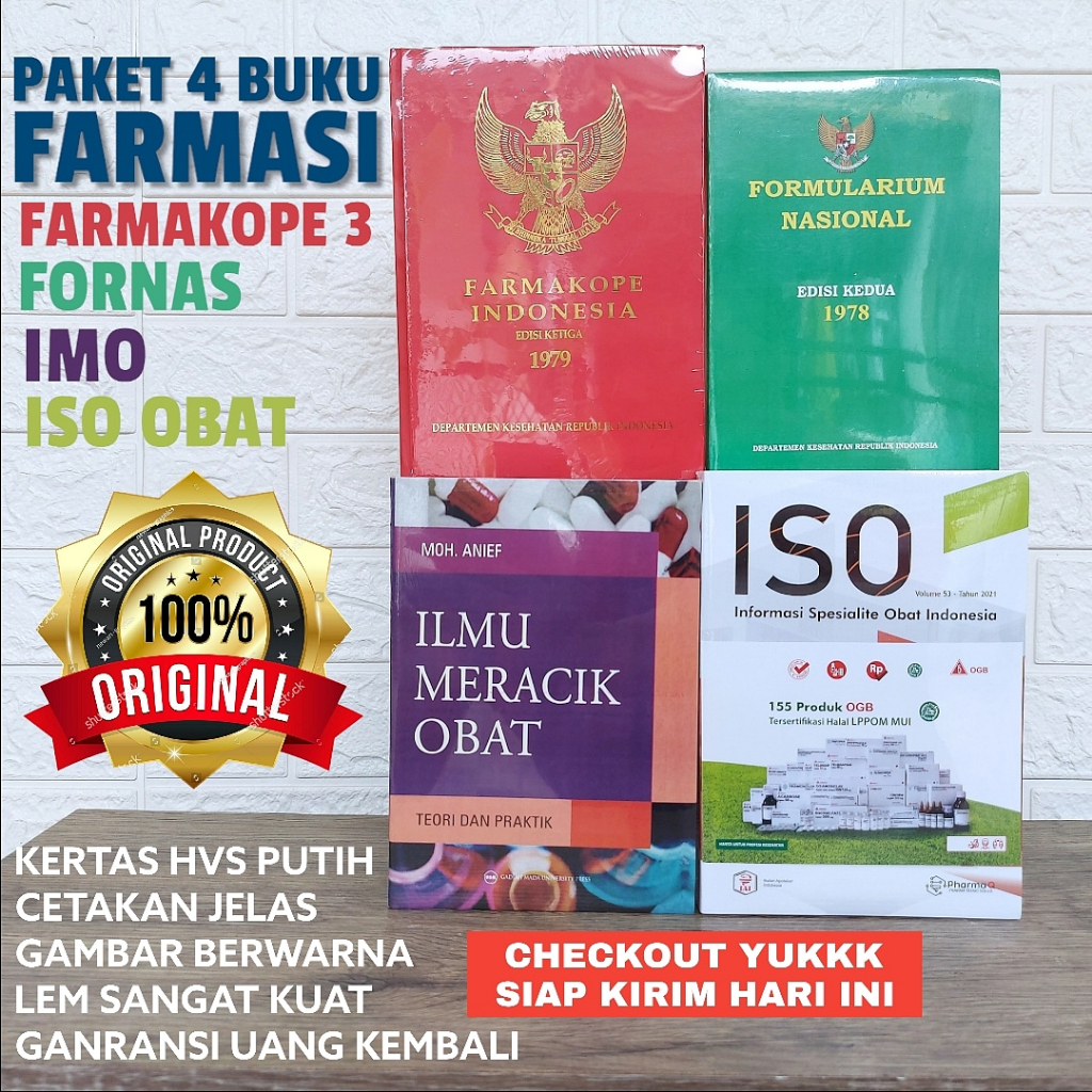 Jual PAKET LENGKAP 4 BUKU FARMASI DASAR FARMAKOPE 3 ISO FORMULARIUM NASIONAL ILMU MERACIK OBAT ...