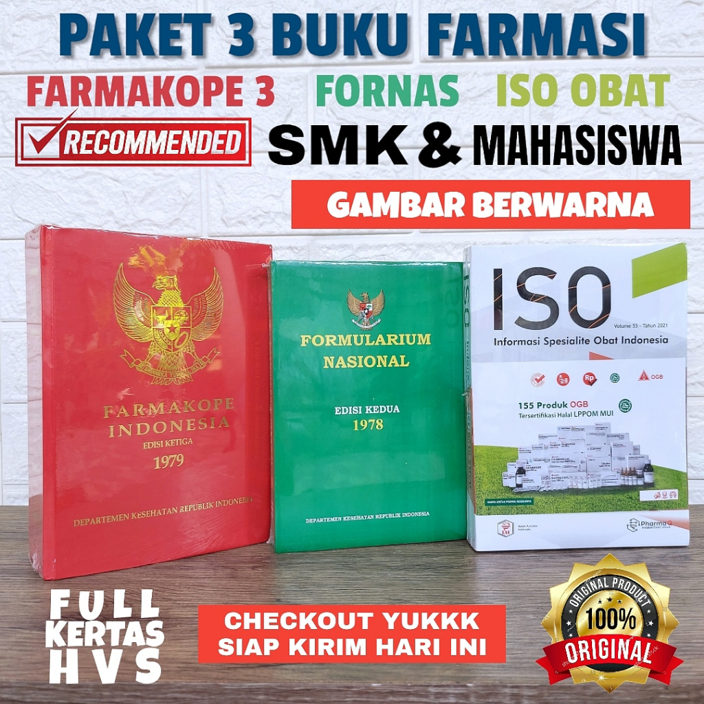 Jual PAKET 3 BUKU FARMASI DASAR FARMAKOPE INDONESIA EDISI 3 FORMULARIUM NASIONAL FORNAS ISO OBAT ...