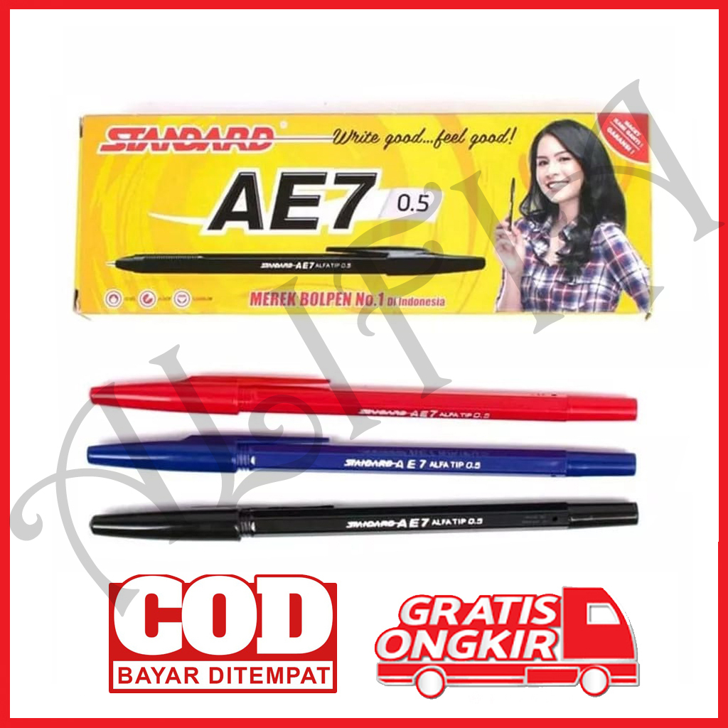 Jual Pulpen / Pena / Ballpoint / Pen Standard AE7 Hitam, Merah, dan Biru | Shopee Indonesia