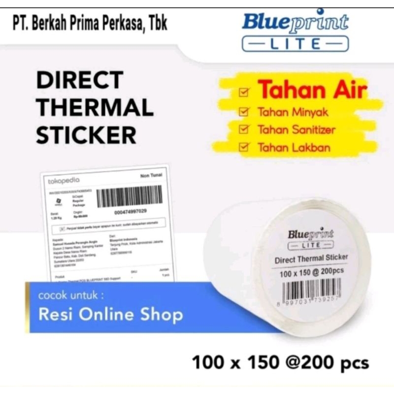 Jual Kertas Thermal Stiker Label Resi Blueprint Lite 100x150mm isi 200pcs | Shopee Indonesia