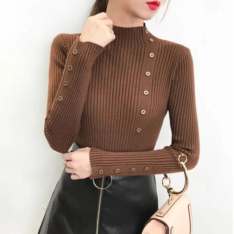 Jual NUKAKA inara turtleneck manset kancing inner rajut | Shopee Indonesia