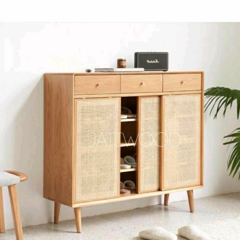 Jual Lemari sepatu kayu jati solid 3 pintu geser, cabinet rak minimalis ...