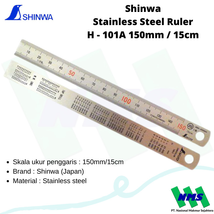 Jual Penggaris SHINWA H-101A Stainless Steel 150mm 15cm Satin Finish Buram Anti Kilap JAPAN ...