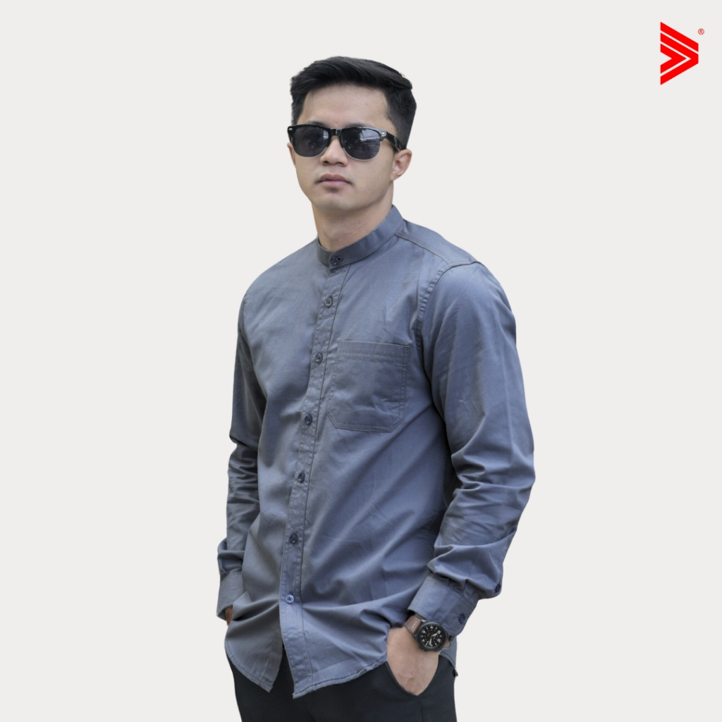 Jual Tiagan99 Hem Kemeja Shanghai Pria Lengan Panjang Slimfit Katun Dark Grey | Shopee Indonesia