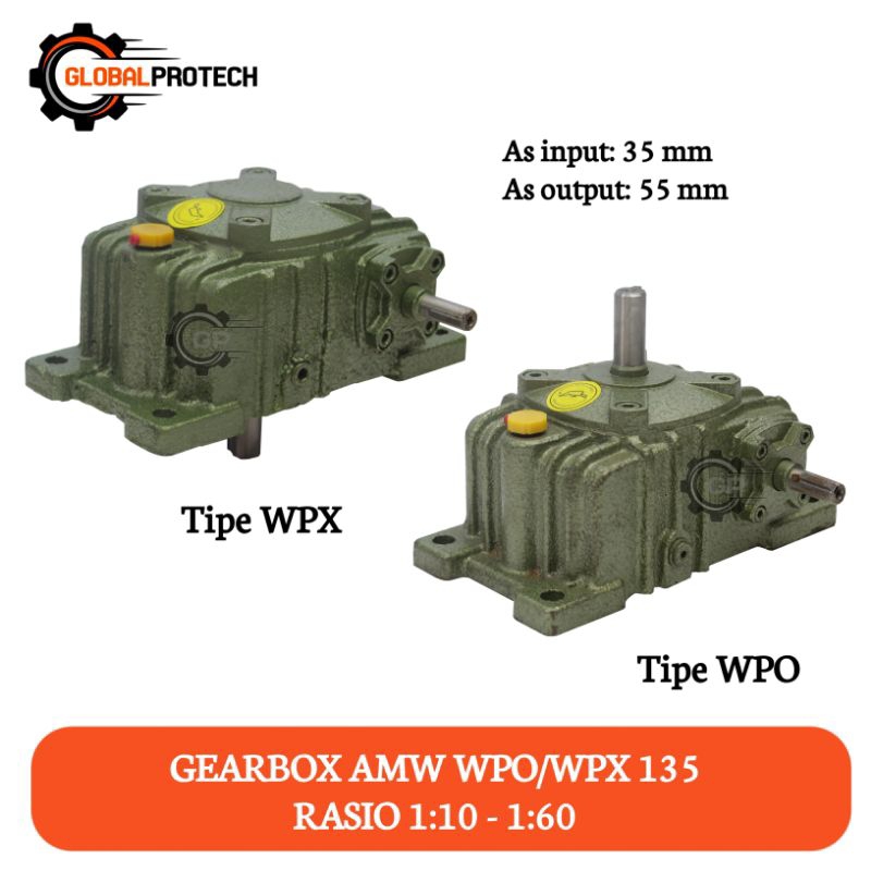 Jual Gearbox WPO 135 / WPX 135 AMW Worm Gear Speed Reducer Rasio 1:10 - 1:60 Lengkap Pengurang ...