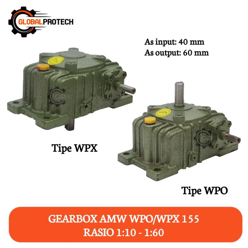 Jual Gearbox WPO 155 / WPX 155 AMW Ratio 1:10 - 1:60 Lengkap Speed Reducer WormGear Transgear ...
