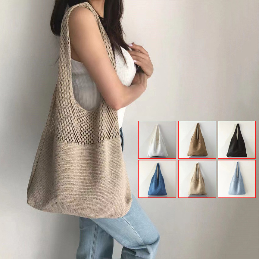 Jual Knitted Tote Bag / Tas Korea Rajut Besar Pantai / Tas Wanita Solid ...