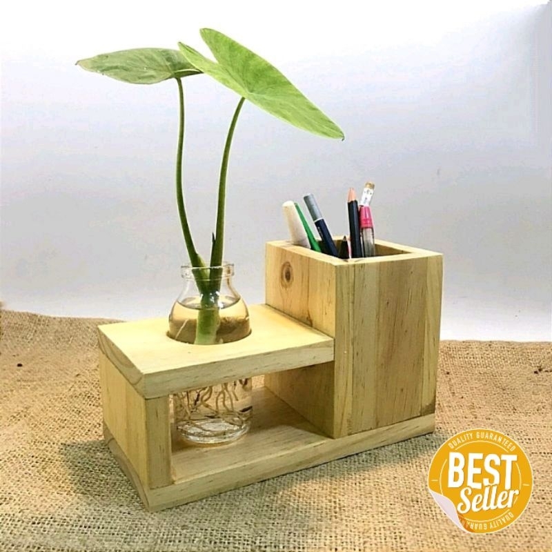 Jual Vas Bunga Kayu Botol Hidroponik Estetik / Tempat Pulpen Pensil ...