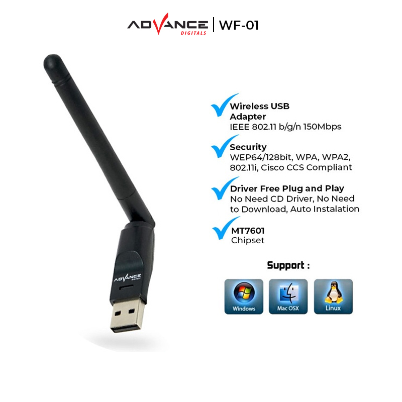 Jual Advance USB Dongle Wifi Wireless Adapter Receiver WF-01 Komputer PC Laptop Set Top Box ...