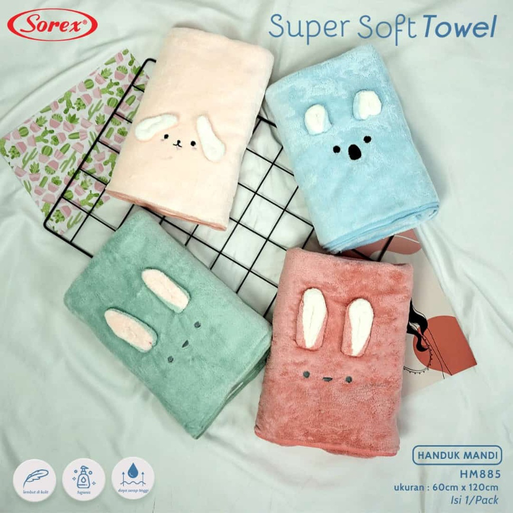 Jual SOREX Handuk Mandi Microfiber 60x120cm Sedang Model Karakter Lucu ...