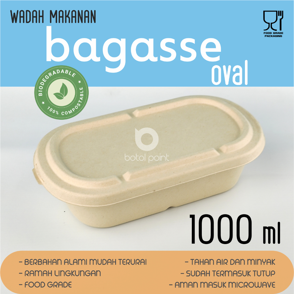 Jual BAGASSE BOX 1000 ml OVAL ISI 25 PCS BIODEGRADABLE LUNCH BOX ...