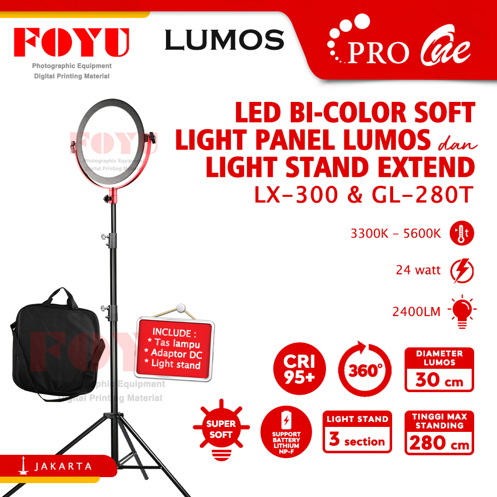 Jual LED Bi-Color Soft Light Panel Pro One Lumos LX-300 Light Stand GL ...