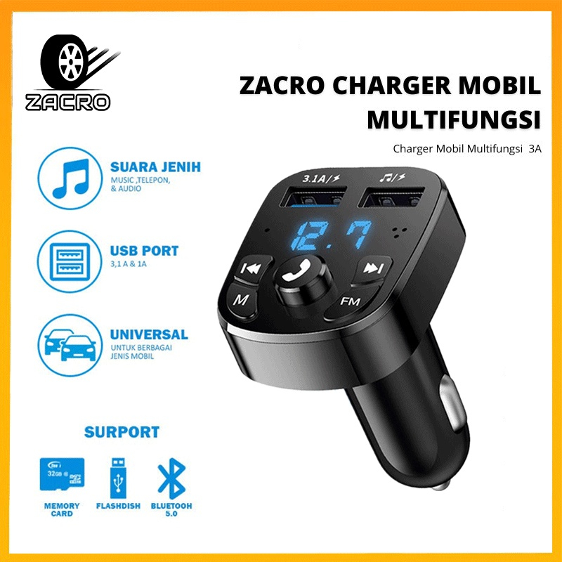 Jual Bluetooth receiver Car Charger Mobil 2 Port USB Modulation MP3 ...