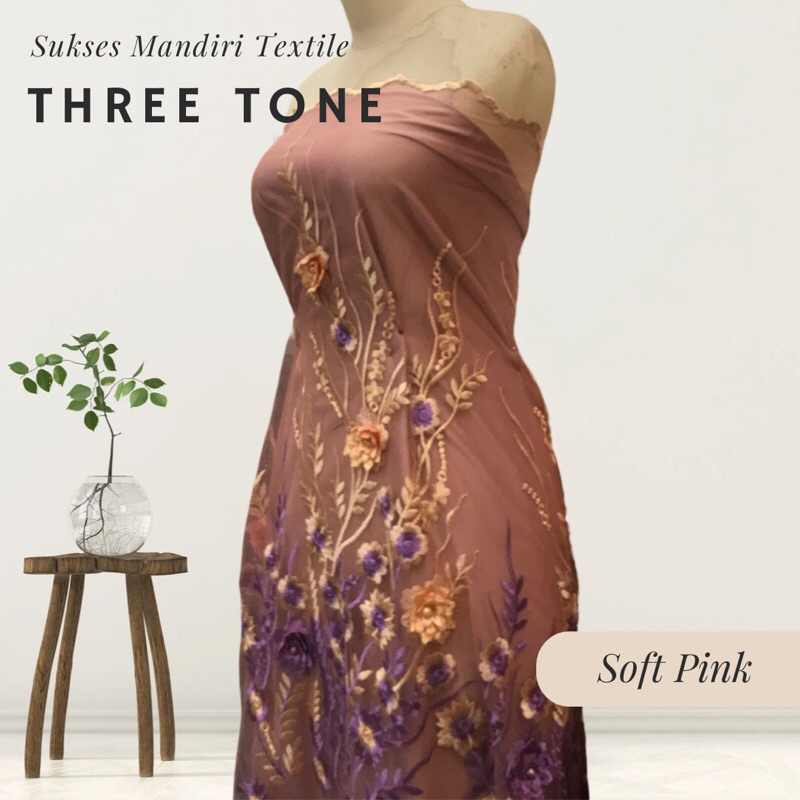 Jual Brokat Tulle Bunga Three Tone warna gradasi tiga 3 warna bunga ...
