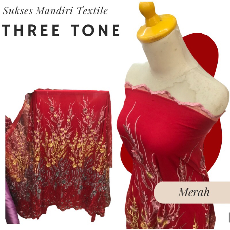 Jual Brokat Tulle Bunga Three Tone warna gradasi tiga 3 warna bunga ...