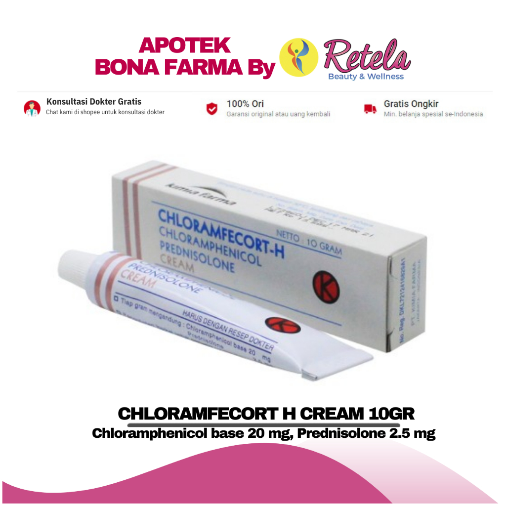 Jual CHLORAMFECORT H CREAM 10GR ( Chloramphenicol base 20 mg ...