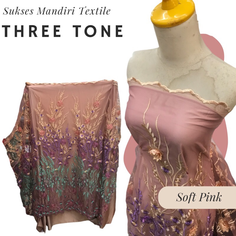 Jual Brokat Tulle Bunga Three Tone warna gradasi tiga 3 warna bunga ...