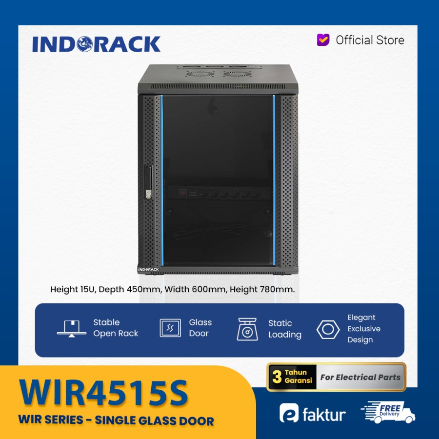 Jual WIR4515S INDORACK Depth 450mm 15U Wallmount Rack Glass Door Rak ...