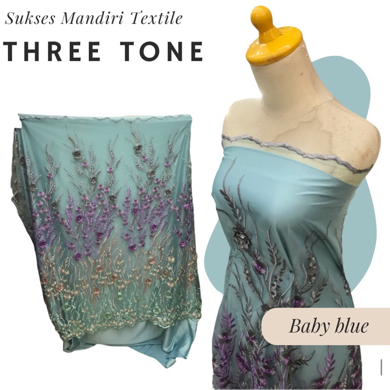 Jual Brokat Tulle Bunga Three Tone warna gradasi tiga 3 warna bunga ...