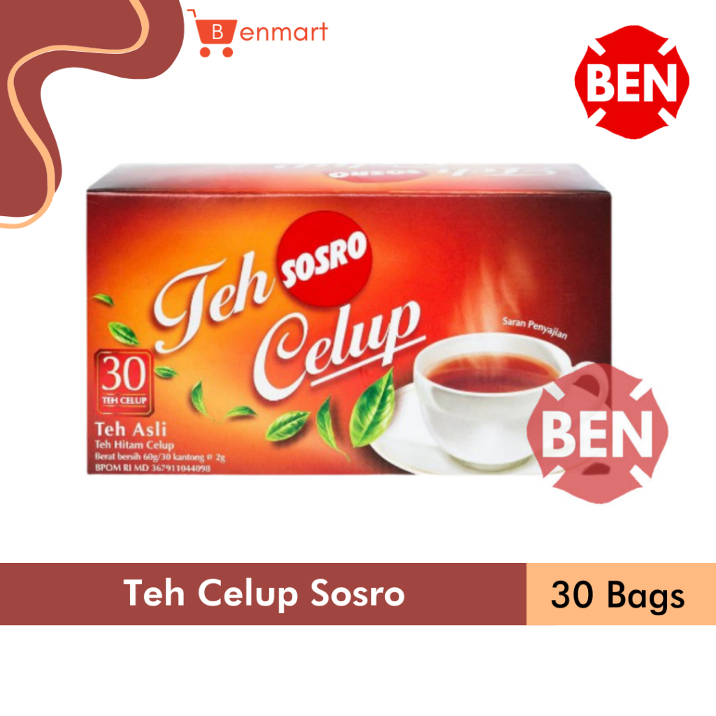 Jual TEH CELUP SOSRO 30 tesbags isi 30 sachet pcs tea bags kotak black ...