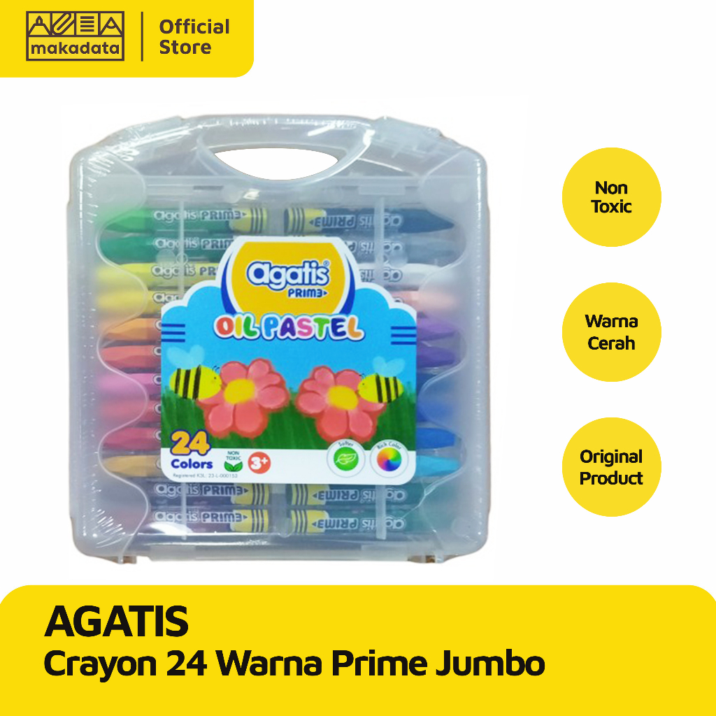 Jual CRAYON / OIL PASTEL AGATIS ISI 24 WARNA PRIME JUMBO MURAH | Shopee ...