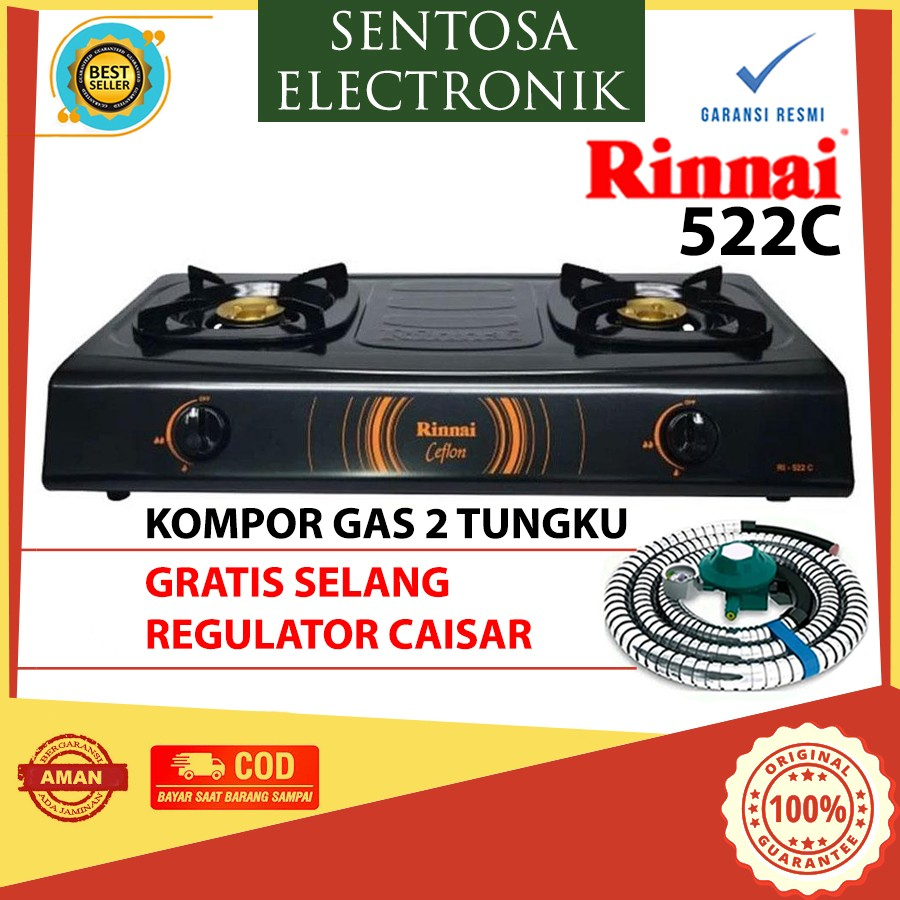 Jual Kompor gas RINNAI 522C KOMPOR GAS 2 TUNGKU TEFLON DESAIN ELEGAN | Shopee Indonesia