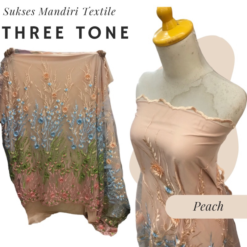 Jual Brokat Tulle Bunga Three Tone warna gradasi tiga 3 warna bunga ...