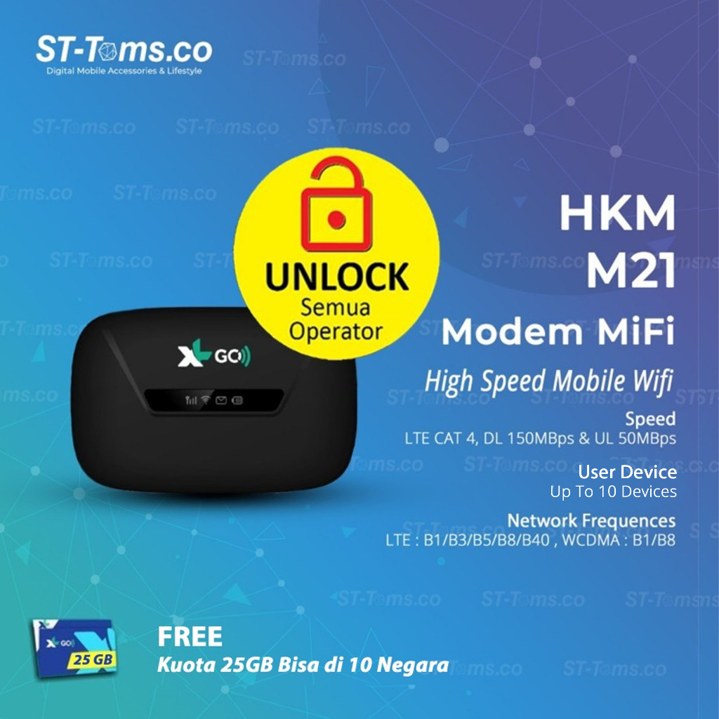 Jual HKM M21 Modem Portable Mifi 4G LTE UNLOCK Sim Card XL Free Kuota ...