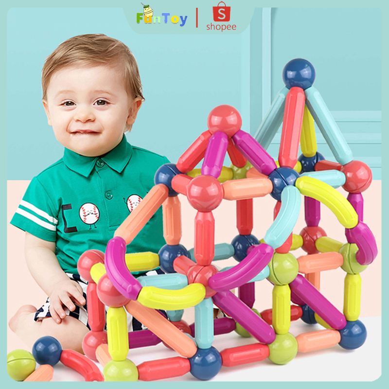 Jual FUNTOY 25/36/42/64 DIY Mainan Magnet Stick Balls Magnetic Building ...