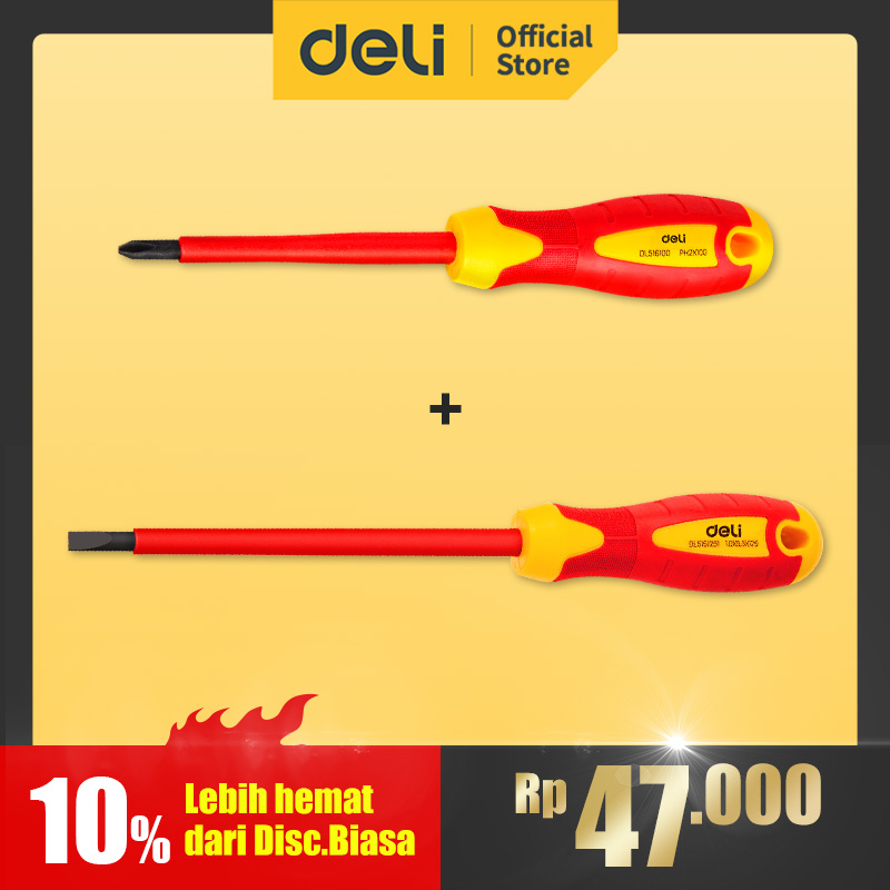 Jual Deli Set Obeng Insulated 1000 Volt Plus & Minus (Ph2 x 100mm) + (5 ...