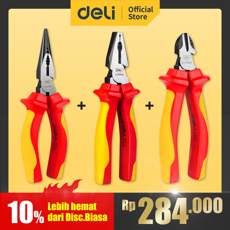 Jual Deli Tang Set Insulated 1000 Volt - Tang Kombinasi Lancip Potong 1 ...