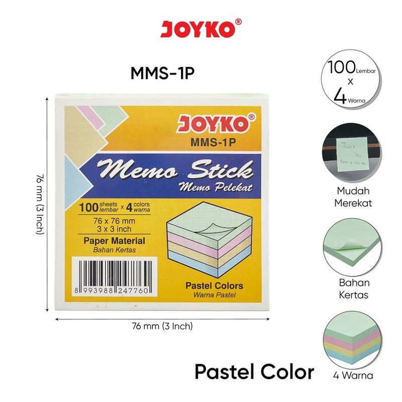 Jual Memo Stick Kertas Memo Tempel Sticky Note Joyko MMS1 PASTEL / Memo ...