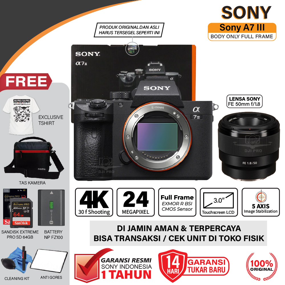 Jual Sony Alpha A7III - A7 III + FE 50MM F1.8 - Mark 3 - A7M3 Mirrorless Camera Garansi | Shopee ...