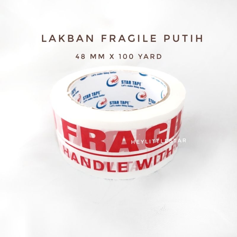 Jual Lakban Fragile Putih besar 1 roll 48mmx100 yard | Shopee Indonesia
