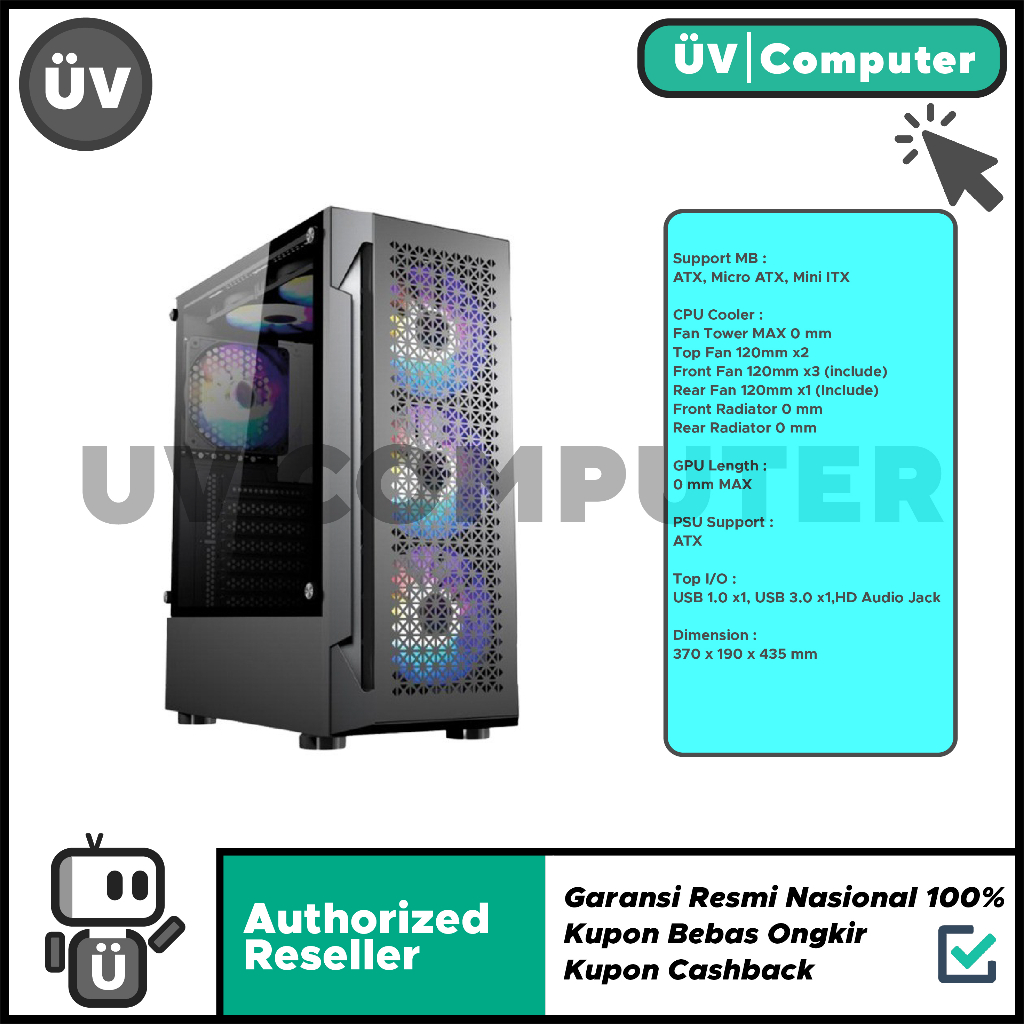 Jual Case PC Komputer 3PowerUp Raptor Valkry ATX 4Fan RGB Case | Shopee ...