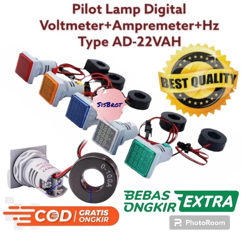 Jual Pilot Lamp Digital Voltmeter+Amperemeter+Hz AD16-22VAH | Shopee ...