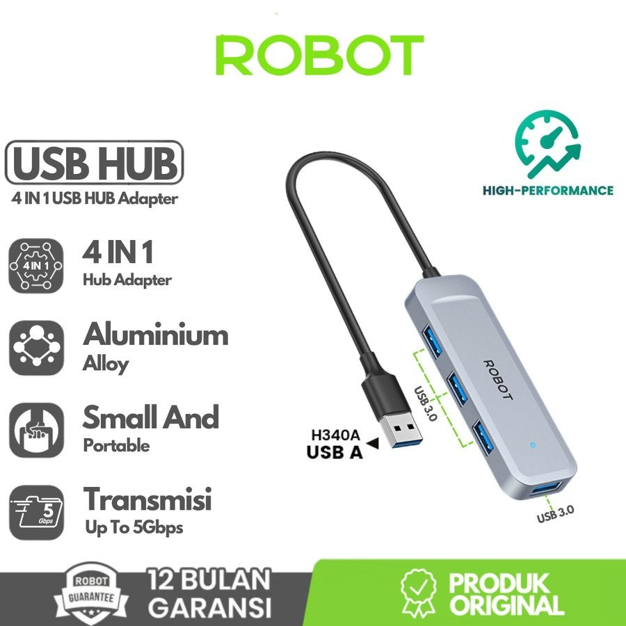 Jual ROBOT H340 USB / Type-C Hub 4port USB 3.0 High Speed 5GBps High ...