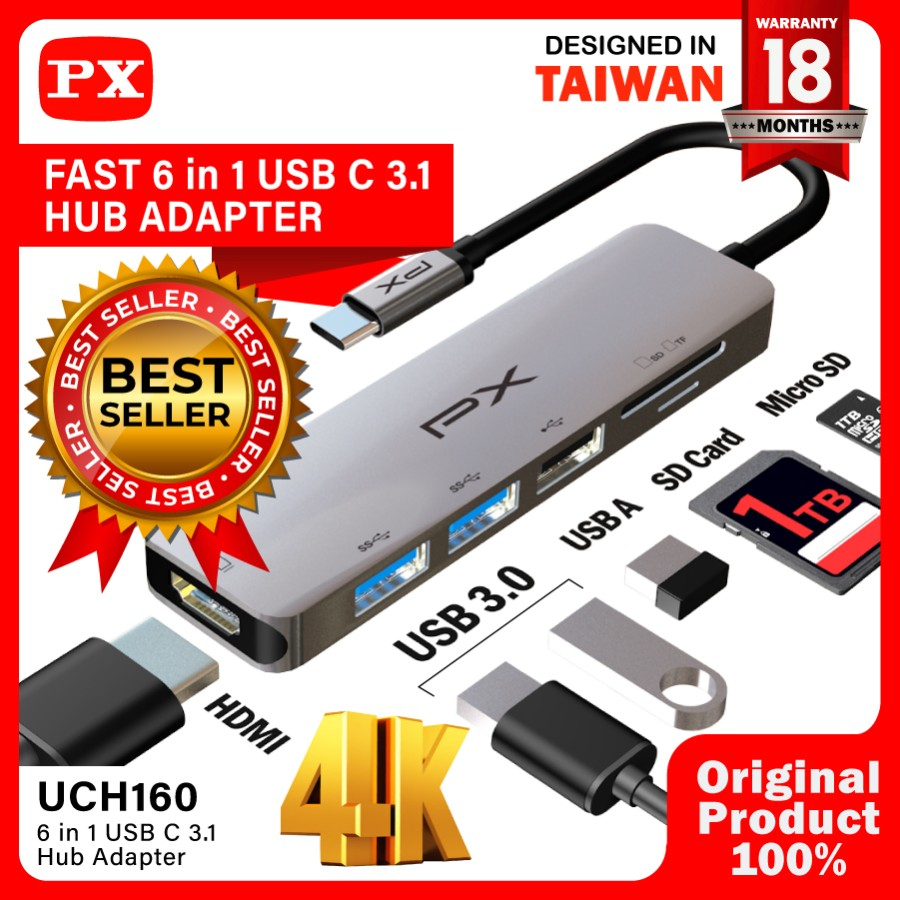 Jual PX Type C 3.1 to HDMI Hub Converter USB Micro SD Card 6 in 1 - PX ...