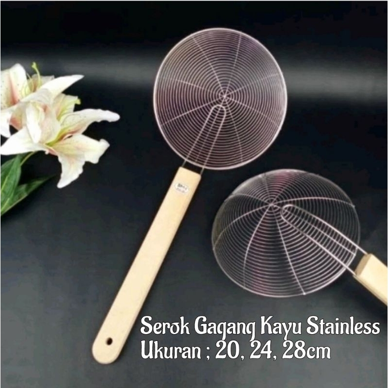 Jual Serok/saringan gagang kayu stainless Uk. 20" 24" 28" | Shopee ...