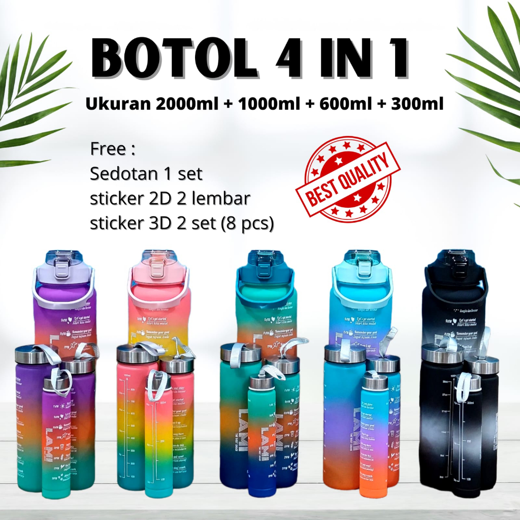 Jual Botol Minum 2 Liter + 1000ml + 600ml + 300ml Botol Minum Viral 1 ...