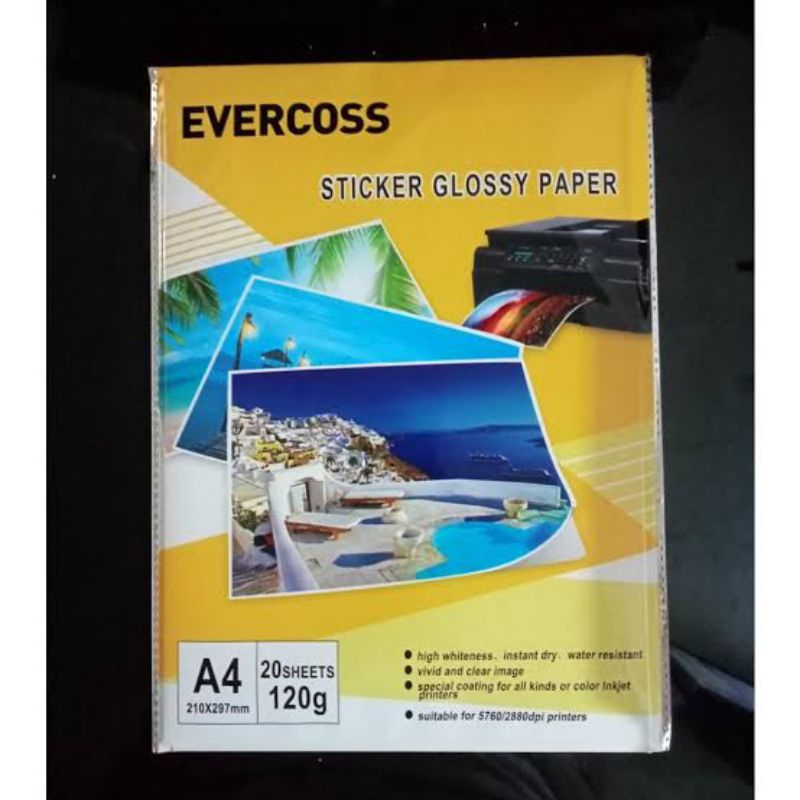Jual EVERCOSS 120 STICKER GLOSSY PAPER A4 / KERTAS FOTO MURAH / KERTAS ...
