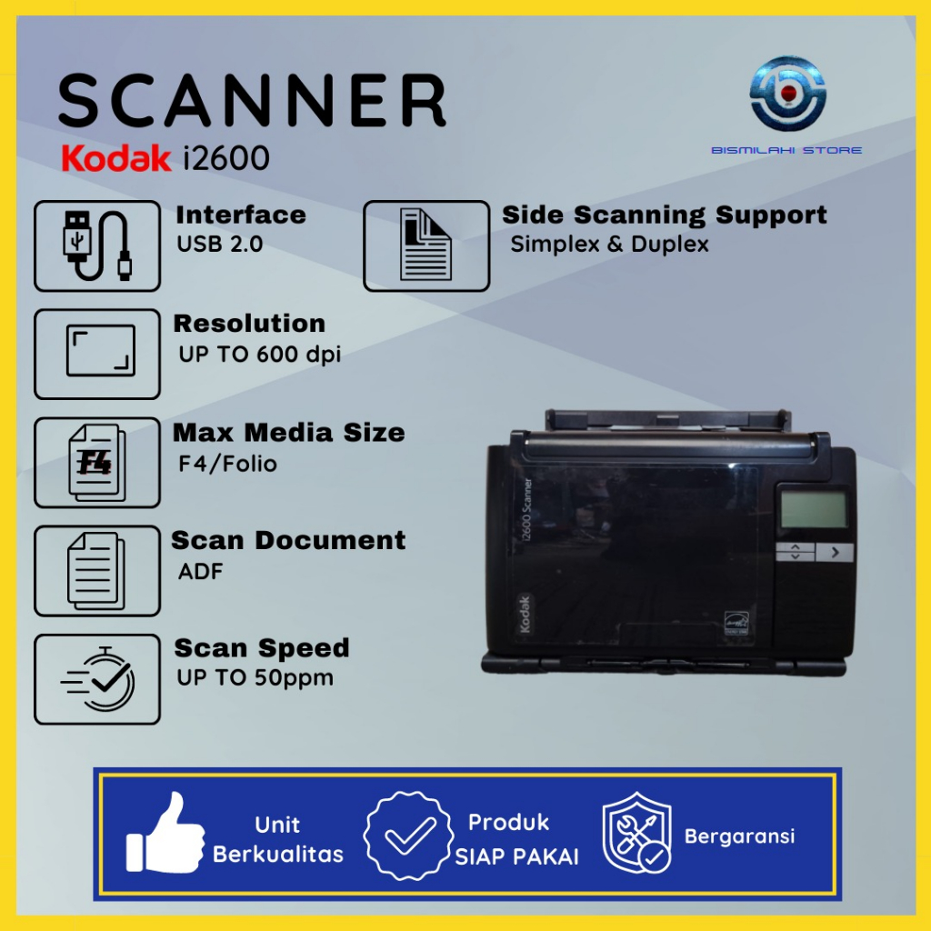Jual Scanner F4 Kodak I2600 Kecepatan Scan 50 Ppm Dan Daily Use 6000