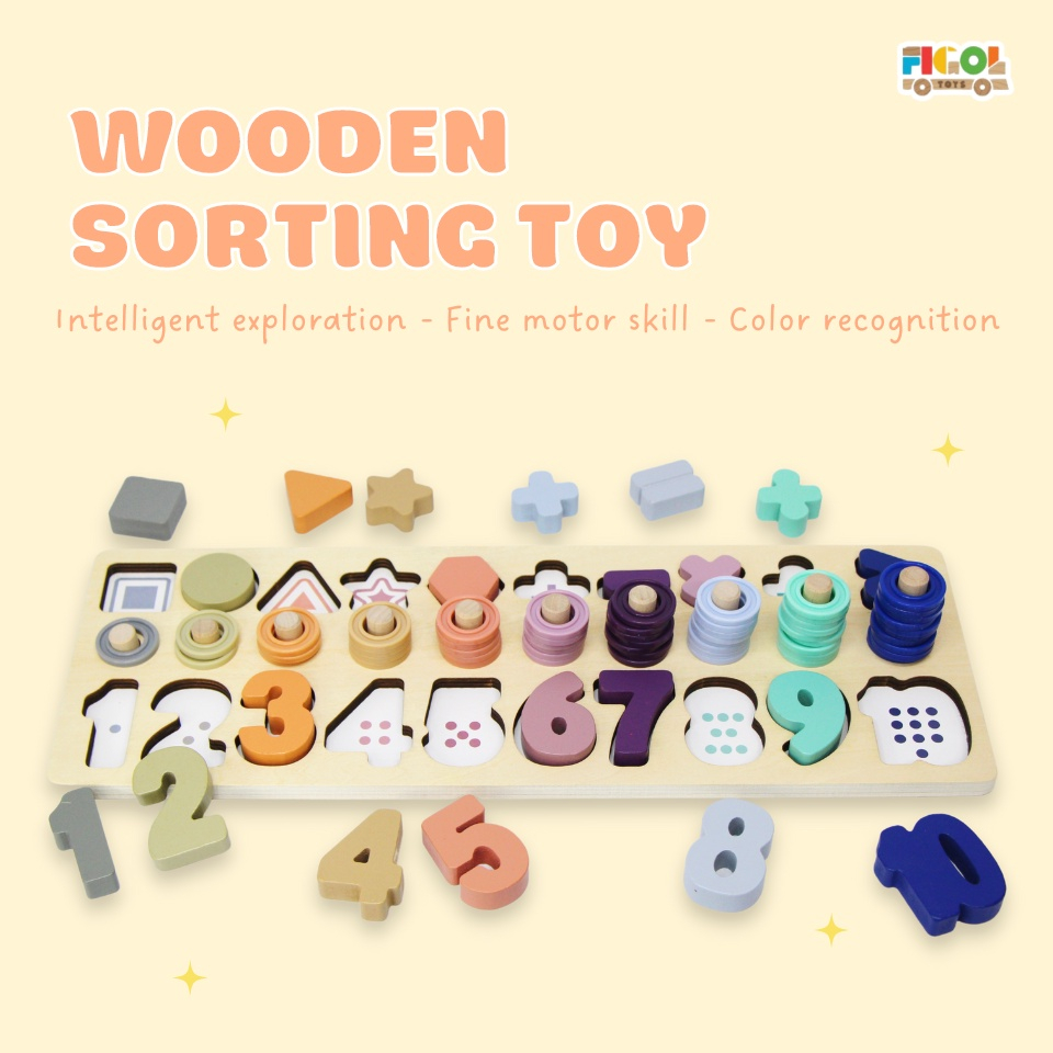 Jual Mainan Edukasi Anak Puzzle Kayu 3 In 1 Montessori Shapes Number ...