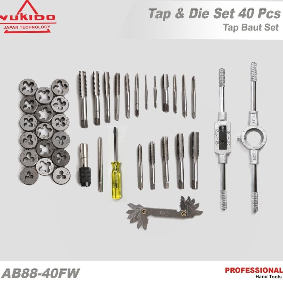 Jual Tap And Die Set Alat Senai Tap Ulir Drat Baut Mur Set 40 Pcs ...